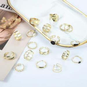 LOYALLOOK 18Pcs Vintage Knuckle Rings for Women Adjustable Chunky Rings Set Cute Finger Rings Pack Gold Tone