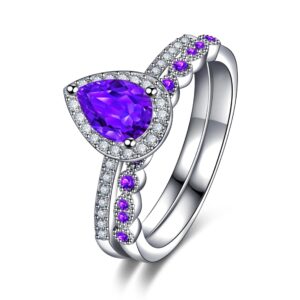 uniquferanger 925 sterling silver shiny purple teardrop shape 3ct cubic zirconia eternal engagement wedding diamond ring for women (us code 5-10) (9)