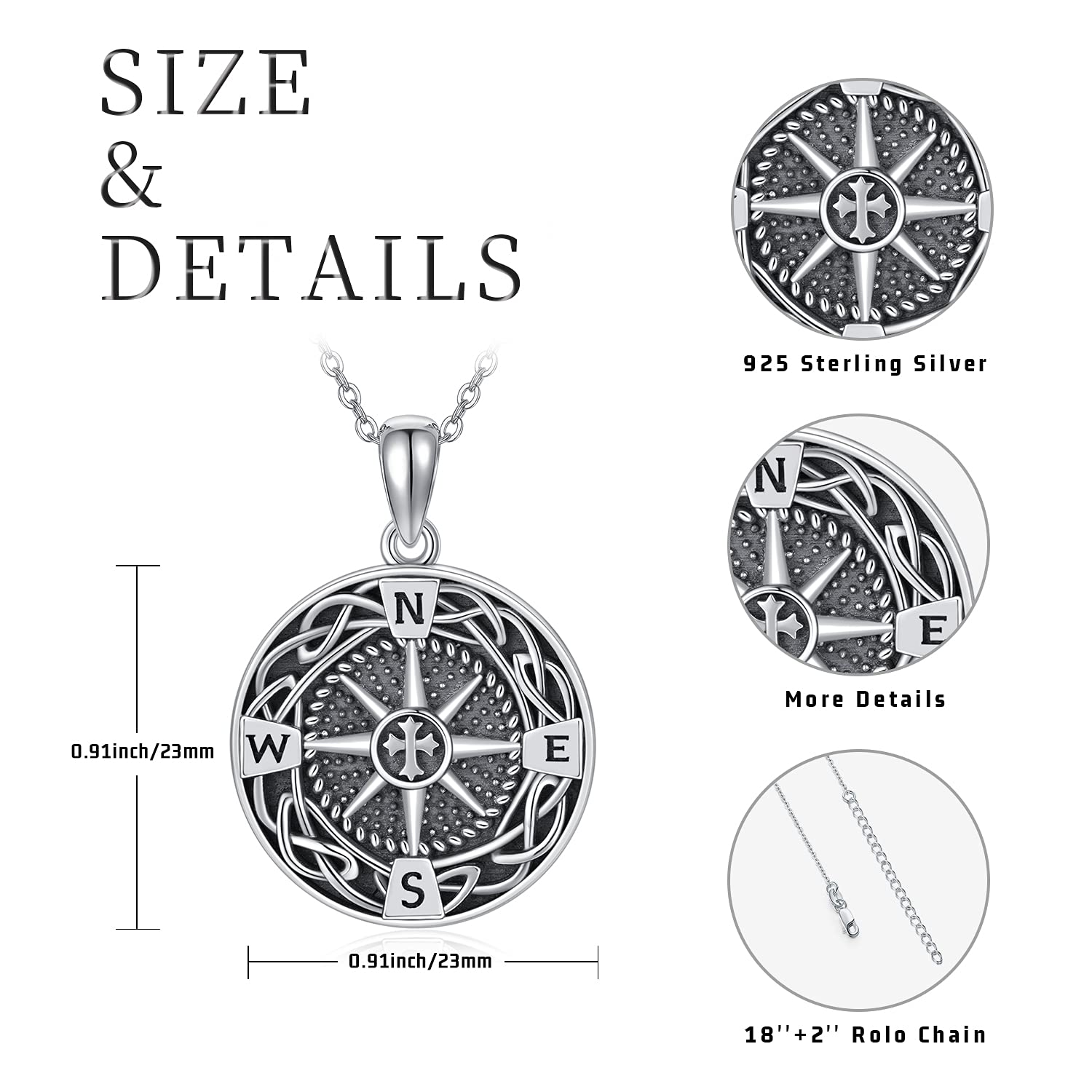 JUSTKIDSTOY Compass Necklace Sterling Silver Celtic Knot Travel Pendant Necklace Inspirational Graduation Jewelry Gifts for Women Men