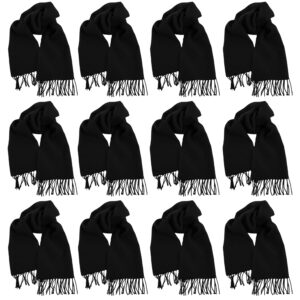 12 Pack Fleece Winter Scarves, Warm Winter Scarf Multi-color Bulk Wholesale, Unisex Men Women (Black)