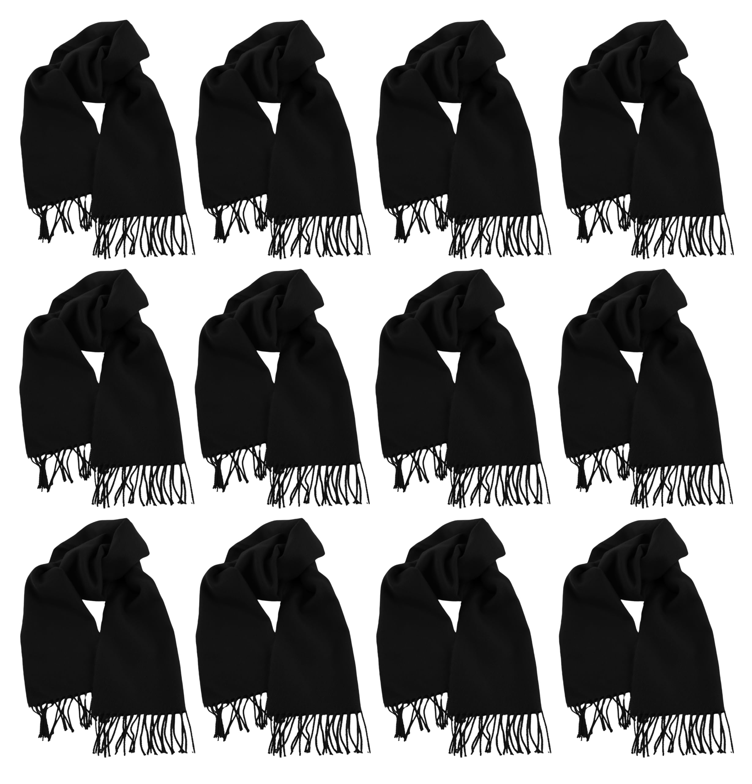 12 Pack Fleece Winter Scarves, Warm Winter Scarf Multi-color Bulk Wholesale, Unisex Men Women (Black)