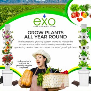 EXO Garden Hydroponic Growing System Vertical Tower - Vegetable Plant Tower Gift for Gardening Lover - Automate Aeroponics Mini Indoor Outdoor Home Grow Herb