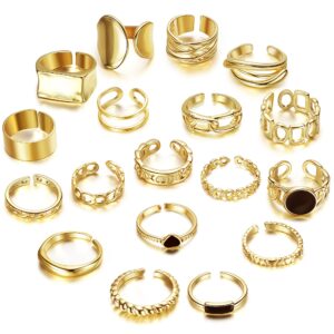 loyallook 18pcs vintage knuckle rings for women adjustable chunky rings set cute finger rings pack gold tone