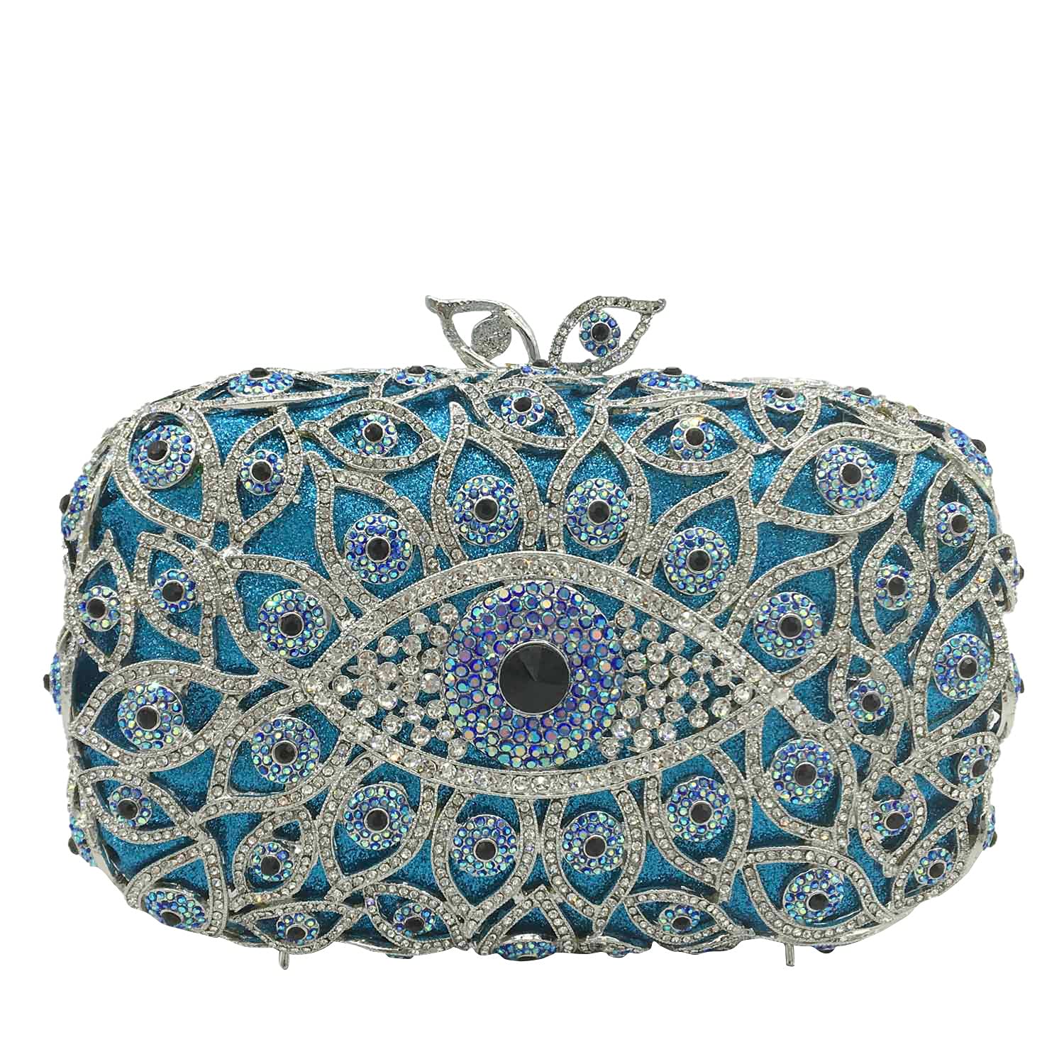 Boutique De FGG The Evil Eye Crystal Clutch Bags Women Evening Purses Wedding Party Prom Rhinestone Handbags, 438-Blue, Mini