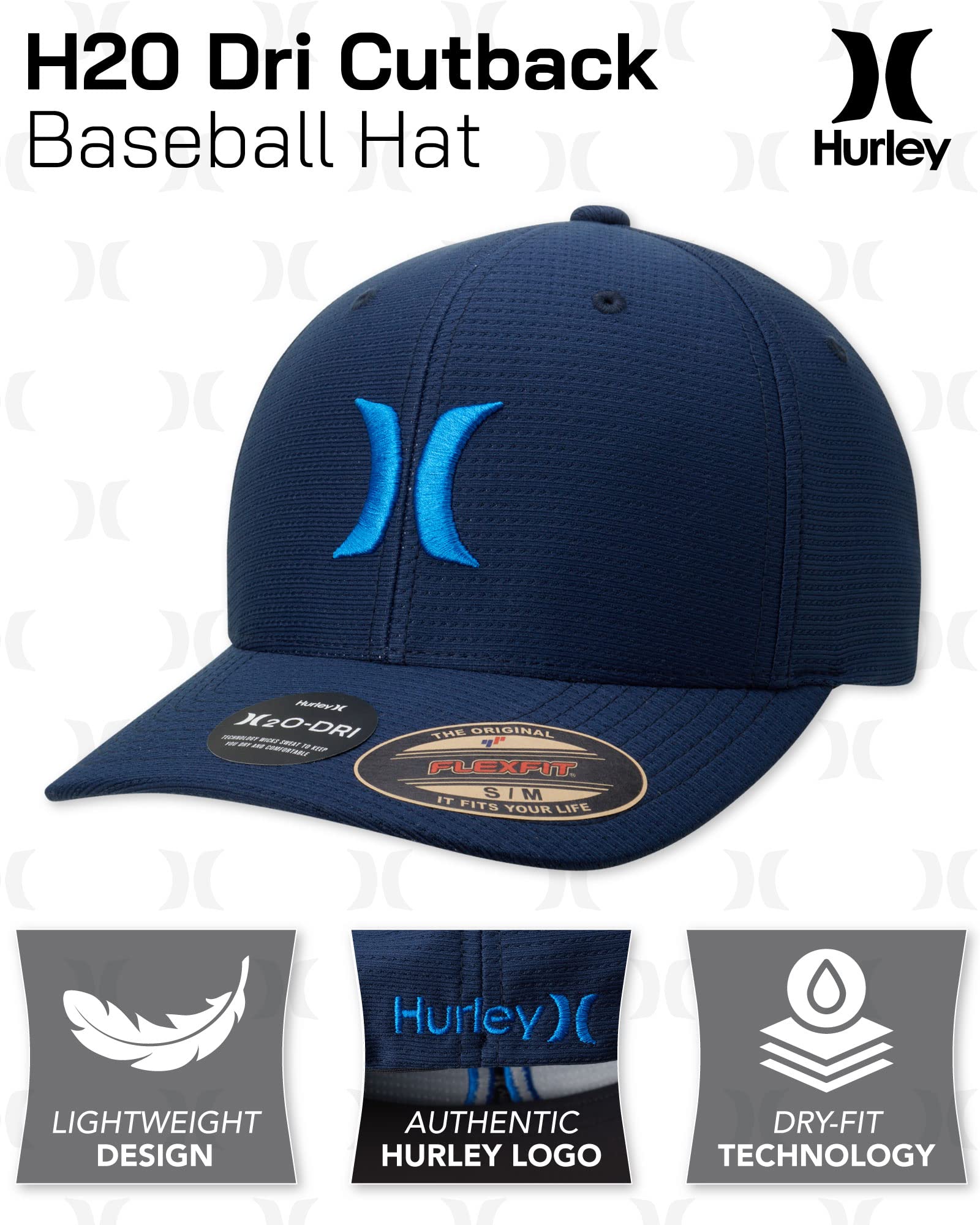 Hurley Men's Caps - H2O Dri Pismo Curved Bill Baseball Hats for Men (S-XL), Size Large-X-Large, Blue