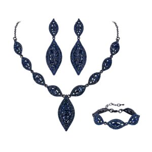 flyonce wedding jewelry set rhinestone crystal bridal leaf necklace drop dangle chandelier earrings set navy blue