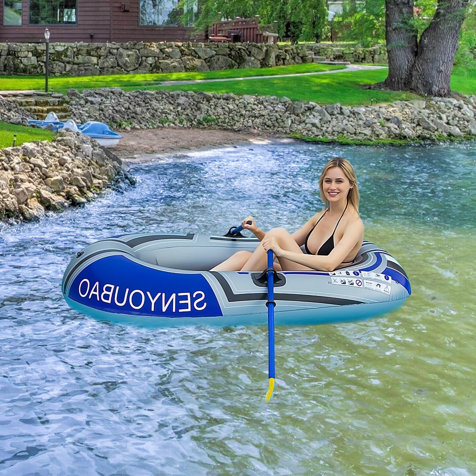 PLKO Inflatable Boat,Swimming Pool and Lake Inflatable Boat,Inflatable Canoe 1 Person