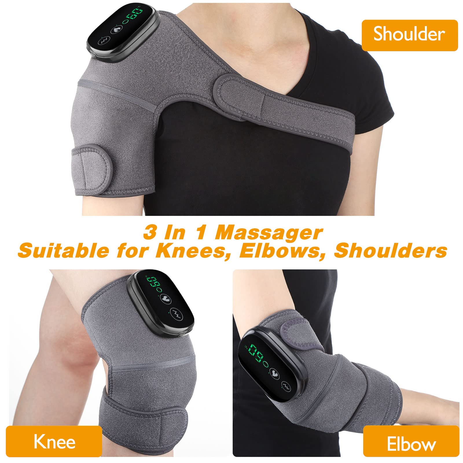 MOAJAZA Cordless Knee Massager with Heat and Vibration, Knee Heating Pad, Heated Knee Elbow Shoulder Brace Wrap, Heated Knee Brace Heating Pad for Knee Elbow Shoulder Relax