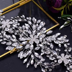 GAODESI Wedding Headband Rhinestone Bridal Hair Pieces Lengthen Wedding Hair Accessories for Brides