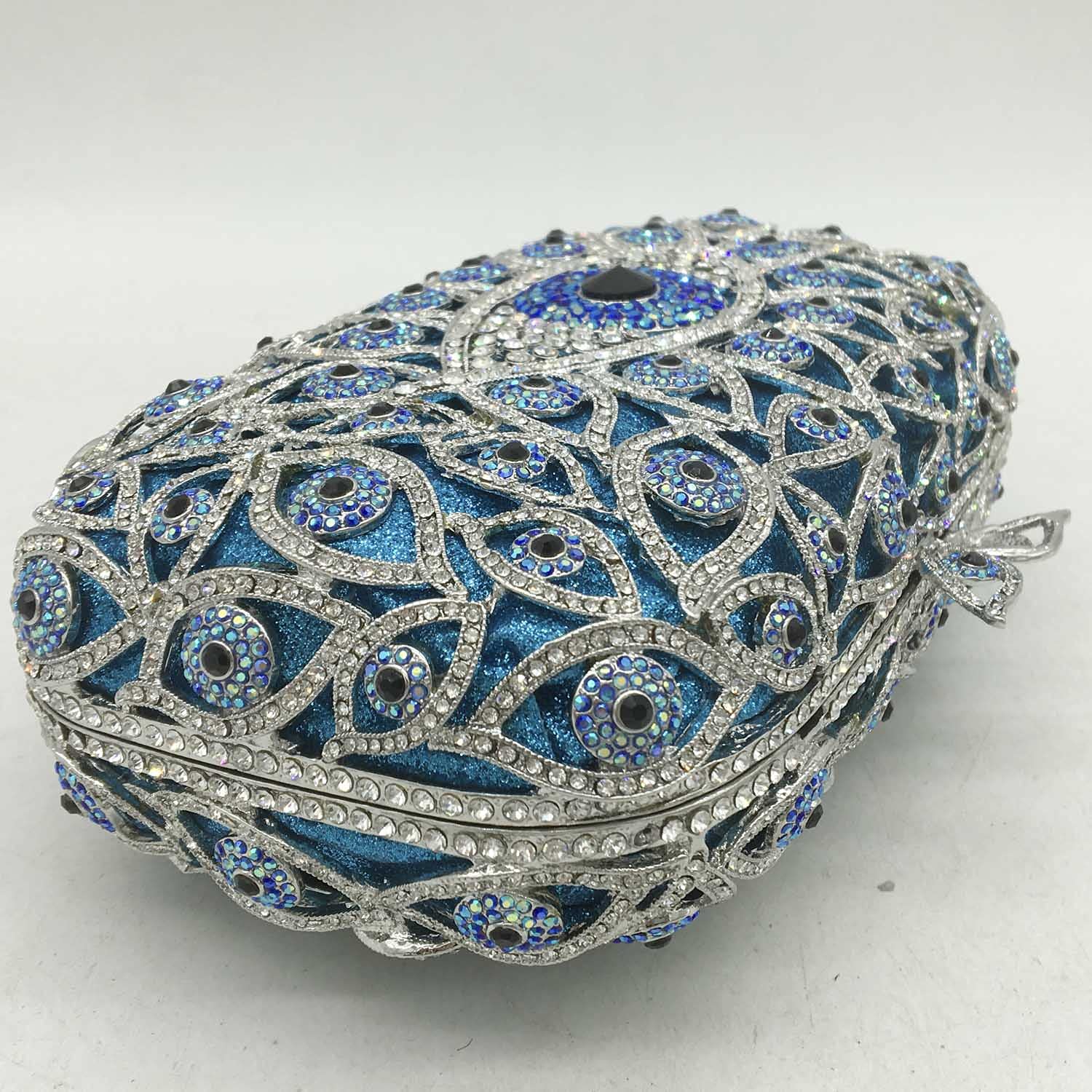 Boutique De FGG The Evil Eye Crystal Clutch Bags Women Evening Purses Wedding Party Prom Rhinestone Handbags, 438-Blue, Mini