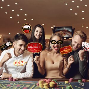 Las Vegas Casino Photo Booth Props Funny DIY Poker Theme Selfie Props Kit for Night Party Decoration Party Favors 25 Pieces