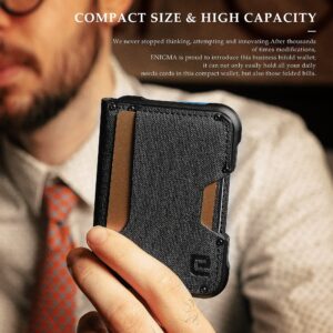 ENIGMA Dapper PU Leather Bifold Front Pocket Slim Wallet for Men, Aluminum Metal Travel Tactical RFID Blocking Card Holder Money Clip, Ideal Men's Gift (Black PU)