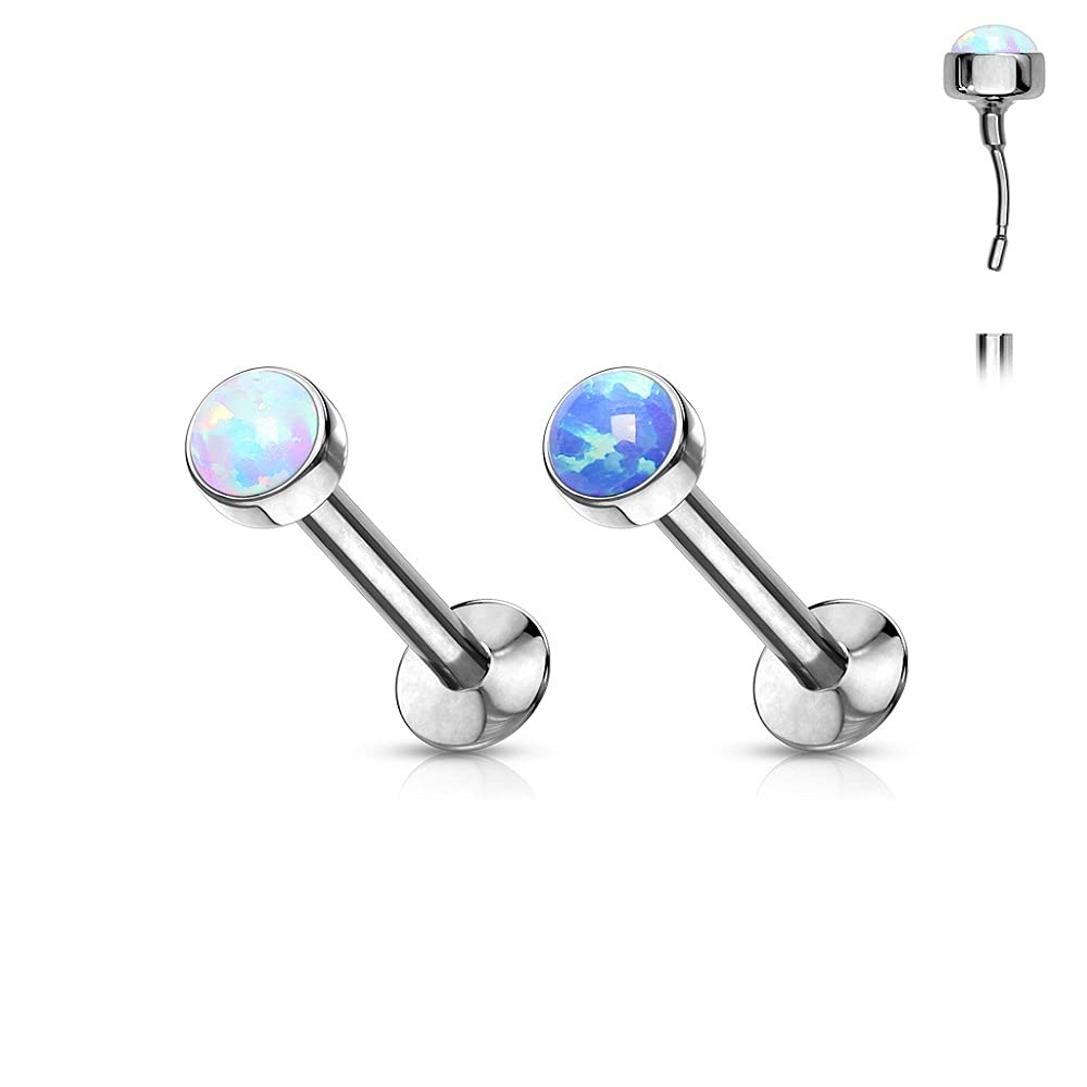 Pierced Owl 16-20GA Stainless Steel Threadless Push-in Synthetic Opal Flat Set Top Cartilage Helix Lip Stud (White, 16GA (1.2mm))