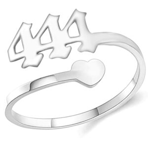 jude jewelers stainless steel heart charm luck angel number adjustable size wedding band anniversary promise ring (silver-444, adjustable)