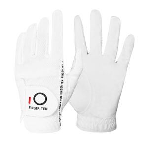 finger ten men’s golf glove left hand rain grip pack, durable fit for hot wet all weather (white, m/large)