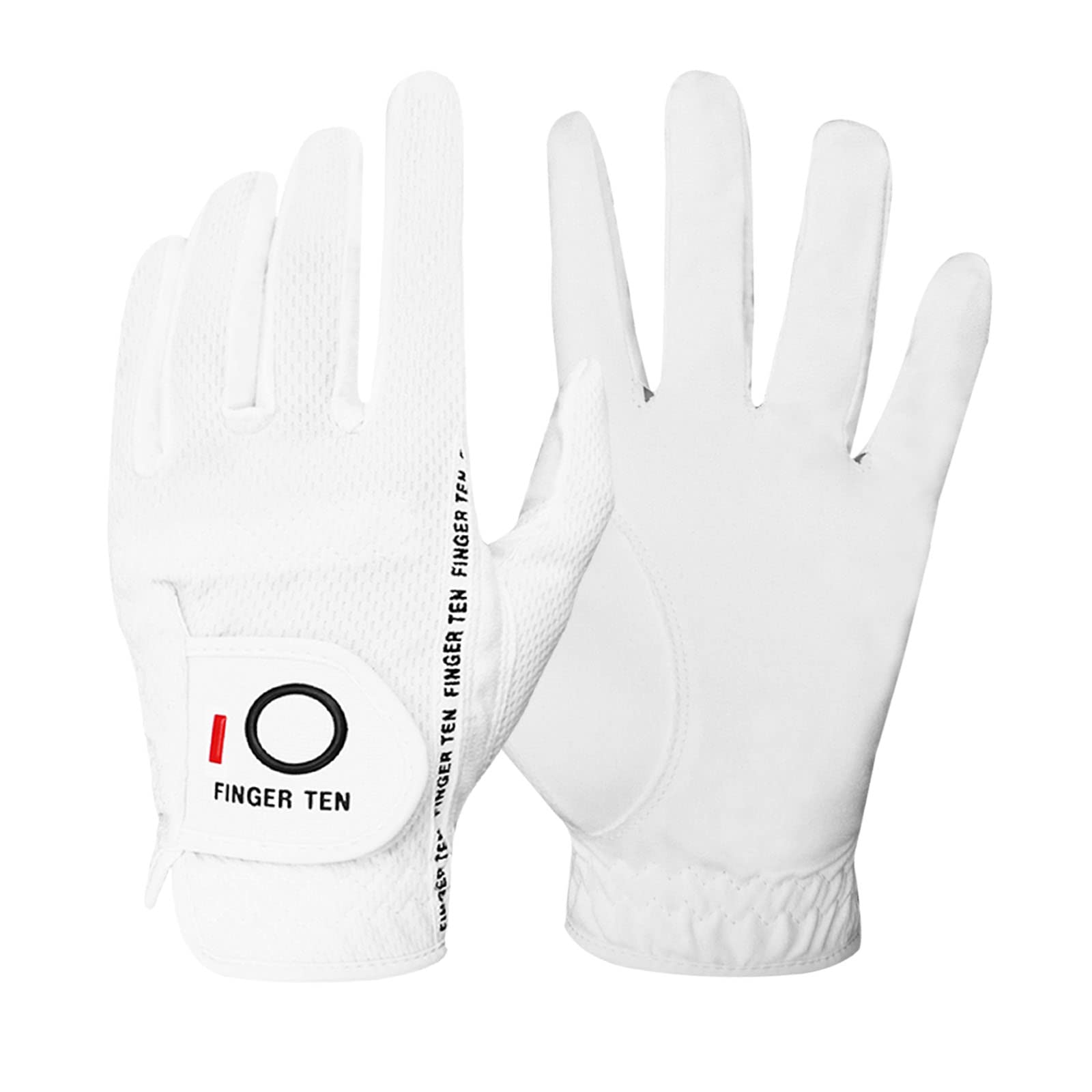 FINGER TEN Men’s Golf Glove Left Hand Rain Grip Pack, Durable Fit for Hot Wet All Weather (White, Small)