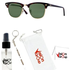 Ray-Ban RB3016 Clubmaster Sunglasses+ Vision Group Accessories Bundle(Mock Tortoise On Arista/Crystal Green (W0366),51) for unisex-adult