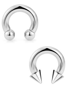 ftovosyo pa ring internally threaded spike & ball circular barbells horseshoe large septum ring ear gauges earrings 6g 4mm 12mm 1/2" 316l surgical steel pierced body jewelry for women men