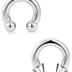 Ftovosyo PA Ring Internally Threaded Spike & Ball Circular Barbells Horseshoe Large Septum Ring Ear Gauges Earrings 6G 4mm 12mm 1/2" 316L Surgical Steel Pierced Body Jewelry for Women Men