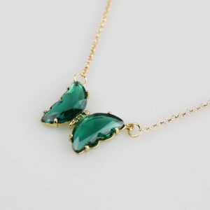 MISS RIGHT Butterfly Y2K Jewelry Emerald Green Necklace with Birthstones for Women, Dainty 14K Gold Plated Chain Cute Preppy Crystal Necklace