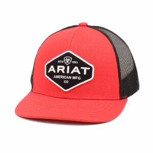 ariat mens adjustable snapback mesh back logo patch red/black hat