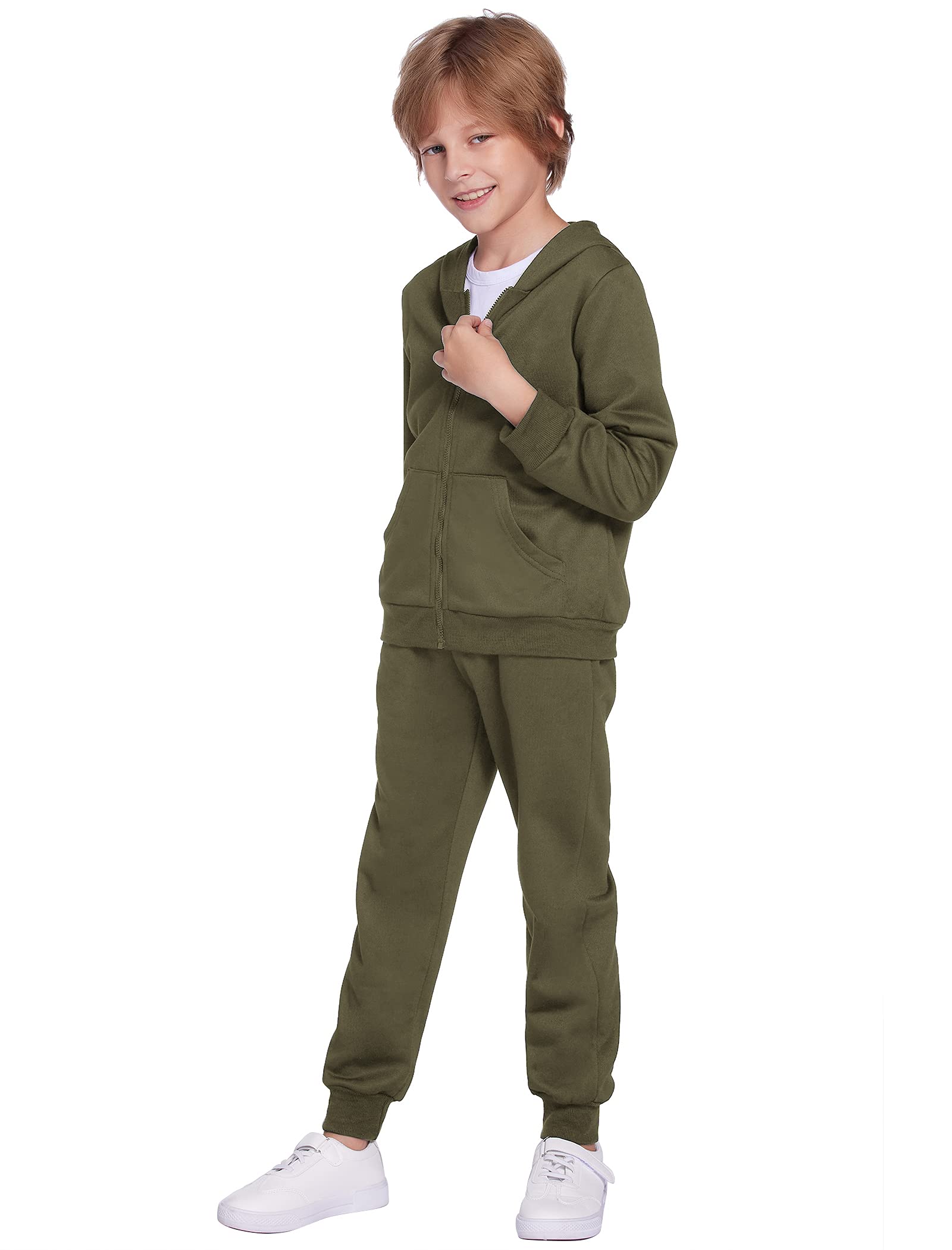 Boyoo Boys' 2 Piece Athletic Tracksuit Jogging Sets Outfit Sweatsuit Zip Up Hoodie and Active Pants for Kids 5-14 Years