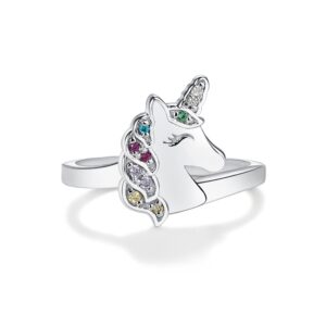 children's sterling silver multi color rainbow unicorn ring for toddlers and little girls (size 4)