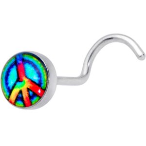 body candy women 18g steel left nose screw nose ring tie dye peace sign nose stud body piercing jewelry 1/4"