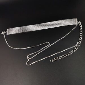 Woent Sexy Crystal Necklace Silver Exaggerated Multi-layer Full-rhinestone Choker Necklace Chain Adjustable Jewelry for Women and Girls