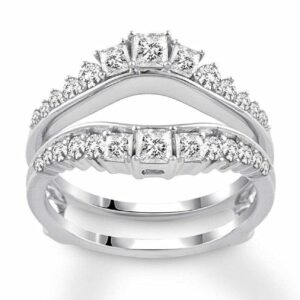 ritika created princess & round cut white diamond in 925 sterling silver 14k white gold over diamond engagement enhancer ring for women's