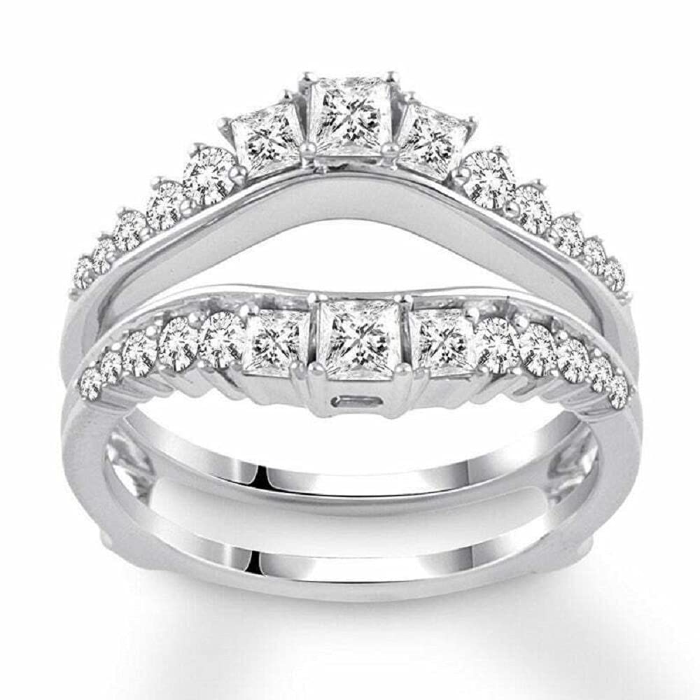 Ritika Created Princess & Round Cut White Diamond In 925 Sterling Silver 14K White Gold Over Diamond Engagement Enhancer Ring for Women's