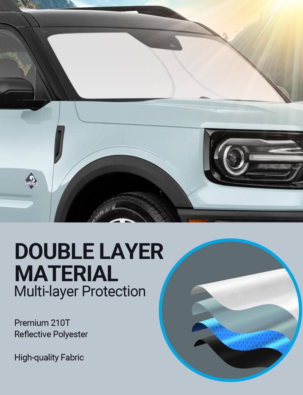 Proadsy 2024 Upgrade Front Windshield Sun Shade Foldable Sunshade Protector Custom Fit 2024 2023 2022 2021 Ford Bronco Sport Accessories