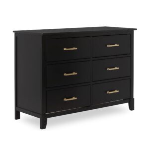 dream on me universal double dresser in black w gold, kids bedroom dresser, six drawers, mid-century modern, made of solid pinewood, easy assembly