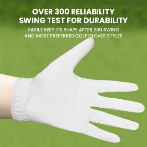 FINGER TEN Men’s Golf Glove Left Hand Rain Grip Pack, Durable Fit for Hot Wet All Weather (White, M/Large)