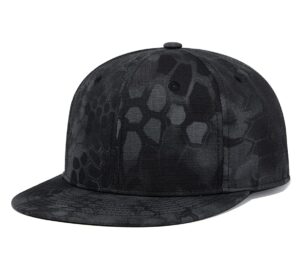 quanhaigou cool snapback hat hip hop flat bill visor cap - black grey camo unisex adult adjustable baseball hats (black grey)