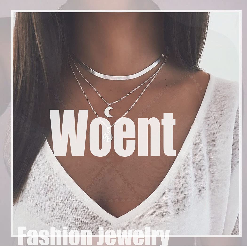 Woent Sexy Crystal Necklace Silver Exaggerated Multi-layer Full-rhinestone Choker Necklace Chain Adjustable Jewelry for Women and Girls