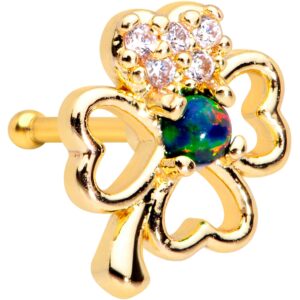 body candy 20g steel nose ring green synthetic opal shamrock nose stud nose bone body piercing jewelry 1/4"