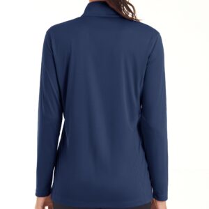 MAGCOMSEN Women's Long Sleeve Half Zip Running Shirt, Regular Fit High Neck Hiking & Golf Polyester Top - Navy