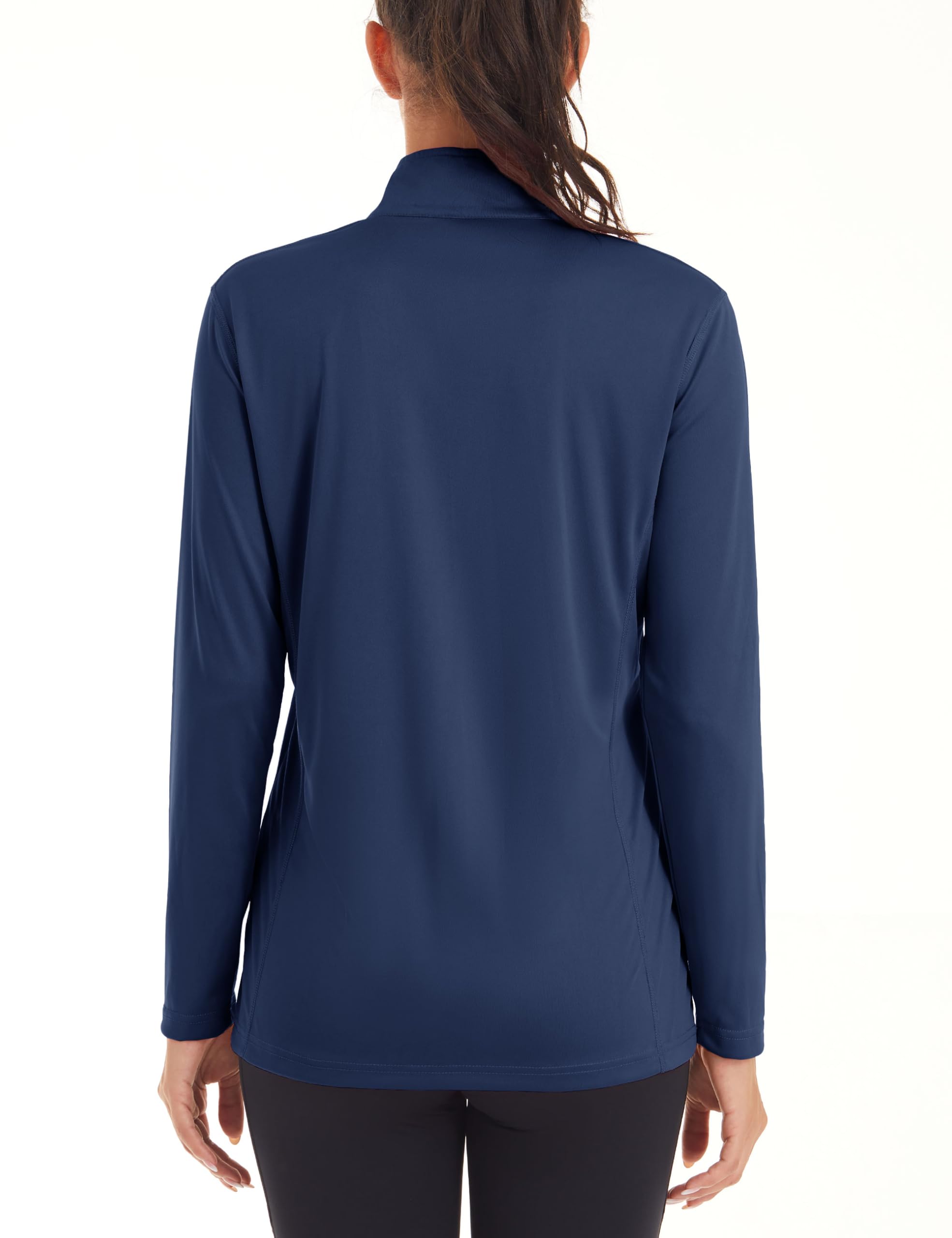 MAGCOMSEN Women's Long Sleeve Half Zip Running Shirt, Regular Fit High Neck Hiking & Golf Polyester Top - Navy