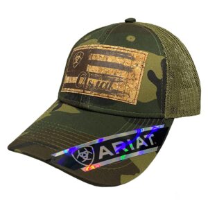 ariat women's baseball logo mesh flag cork patch camo cap, green, one size