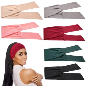 willbond 6 pieces tie headband for women, adjustable headbands, knotted african headbands, yoga elastic non slip floral hair bands for running hiking cycling workout (without patterns)