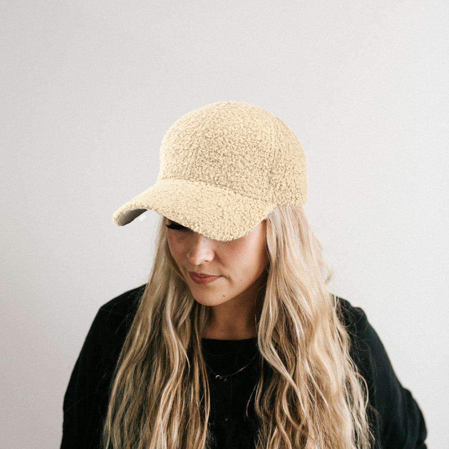 Faux-Lamb-Wool Baseball-Caps Warm-Winter Teddy-Fleece Hip-Hop Cap for Men Women Outdoor Travel Beige