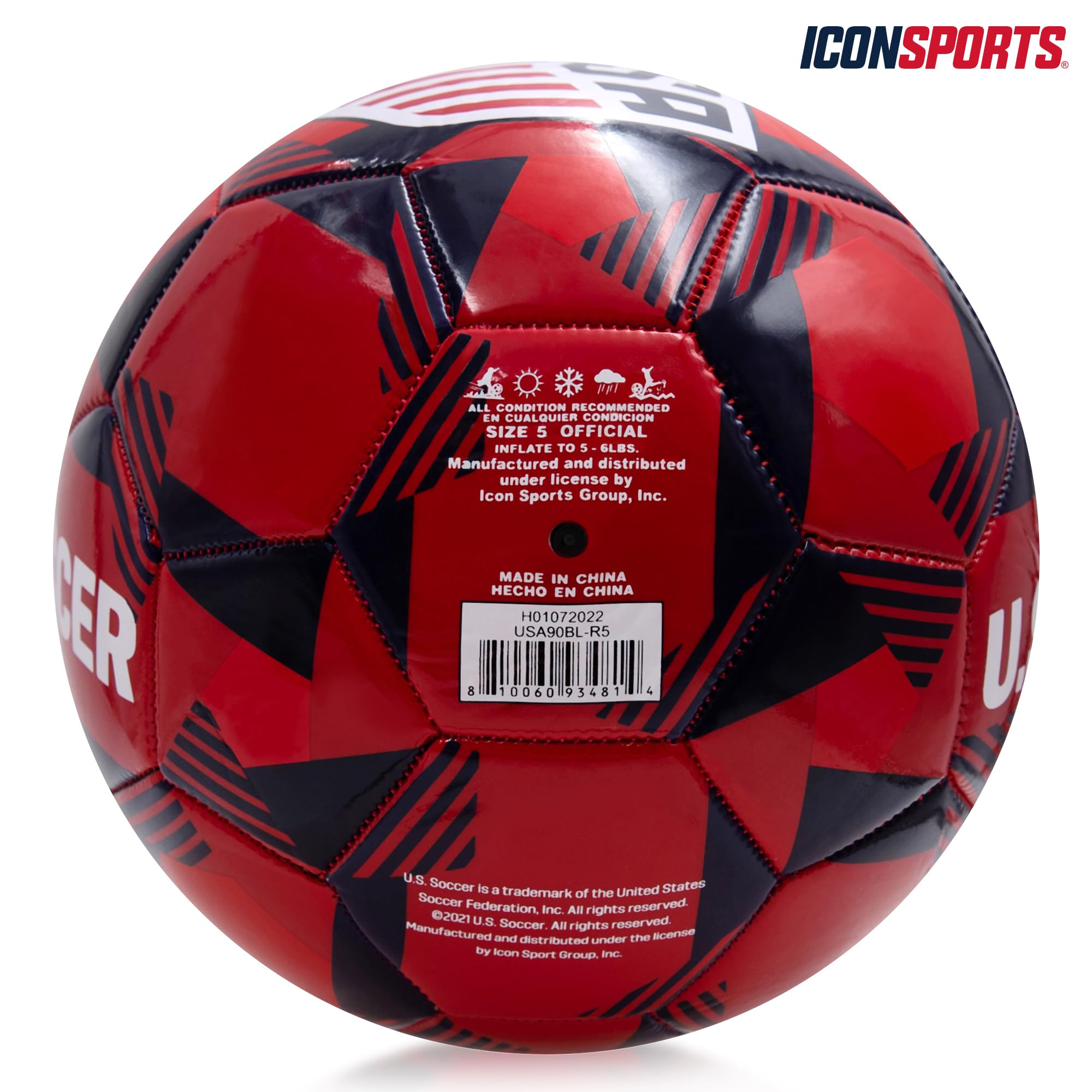 Icon Sports Official Licensed U.S. Soccer Regulation Sized Soccer Ball | Red Prism