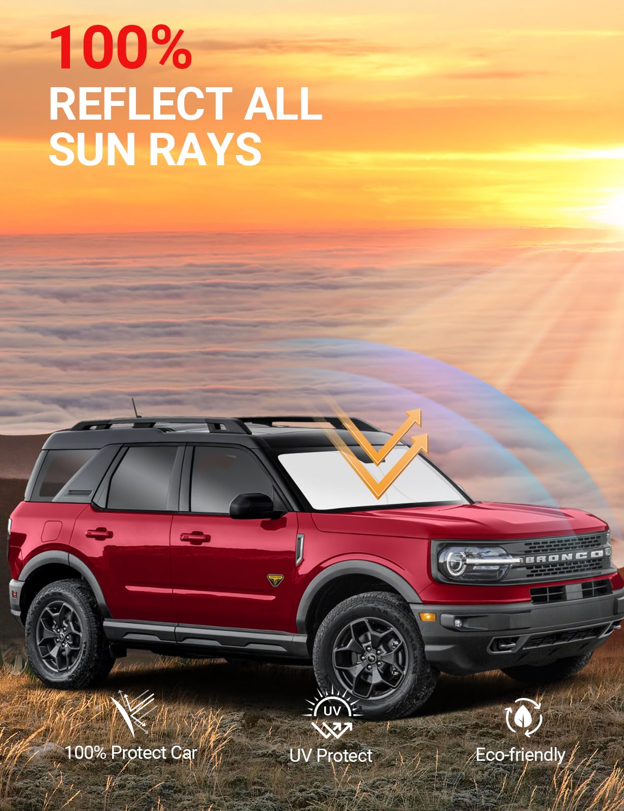 Proadsy 2024 Upgrade Front Windshield Sun Shade Foldable Sunshade Protector Custom Fit 2024 2023 2022 2021 Ford Bronco Sport Accessories