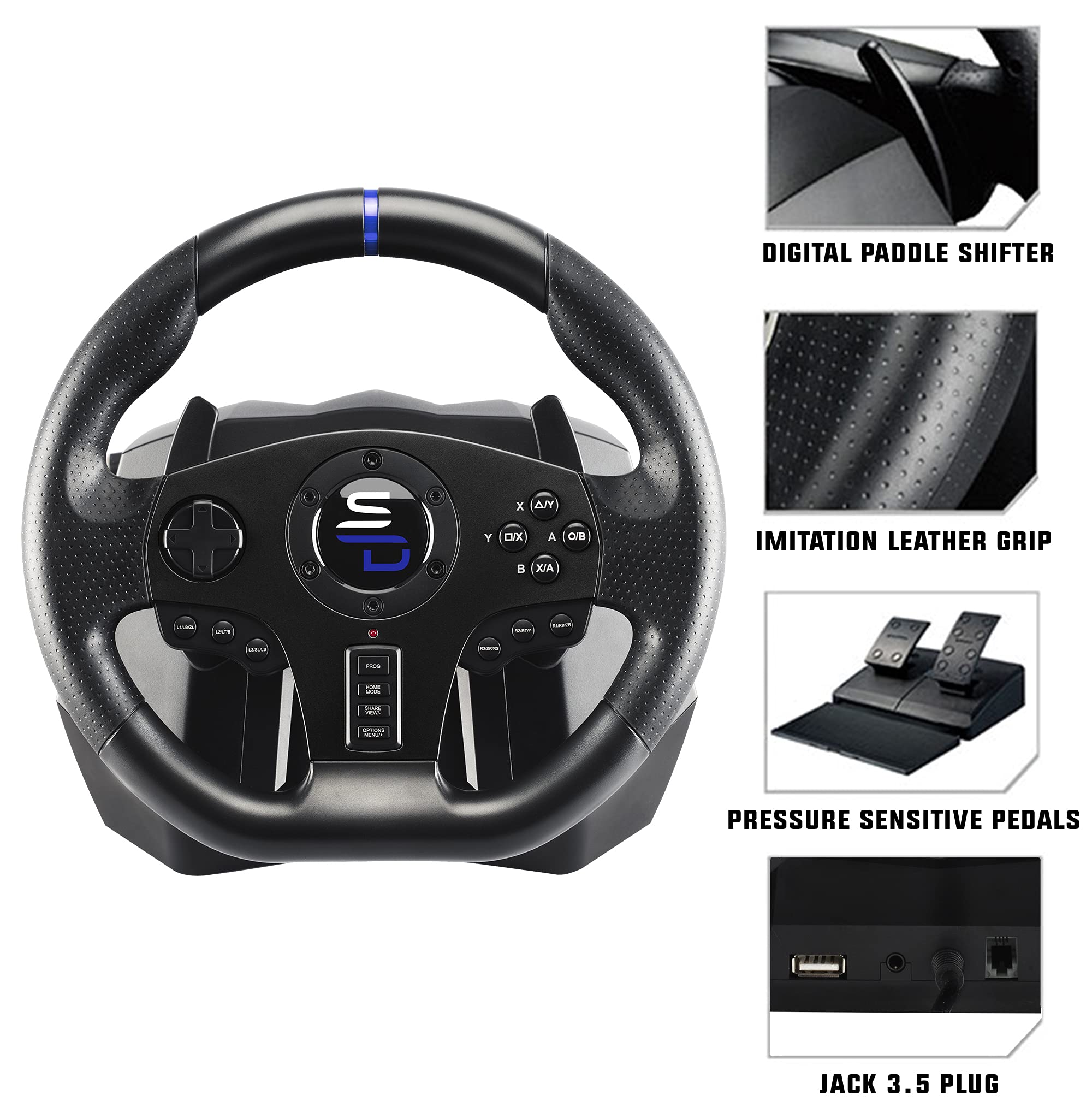 Superdrive - SV750 racing steering wheel with pedals, paddles and vibration - Xbox Serie X/S, PS4, Xbox One, Switch, PC, PS3 (programmable for all games)