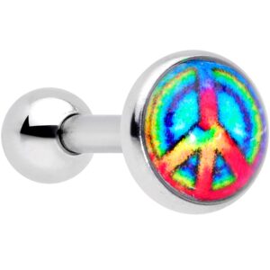 body candy 16g womens 6mm stainless steel tie dye peace sign cartilage earring helix tragus jewelry 1/4"