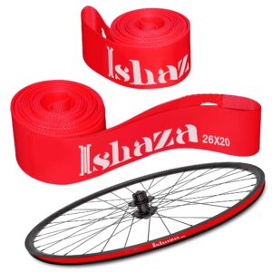 ishaza pack of 2 bicycle rim strip 26" x 20mm – red rim tape high-pressure, puncture & temperature resistant durable elastic pvc bike wheel liner for mountain & road bicycle