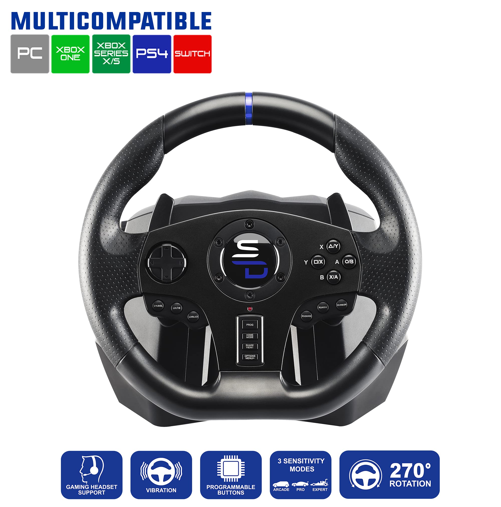 Superdrive - SV750 racing steering wheel with pedals, paddles and vibration - Xbox Serie X/S, PS4, Xbox One, Switch, PC, PS3 (programmable for all games)