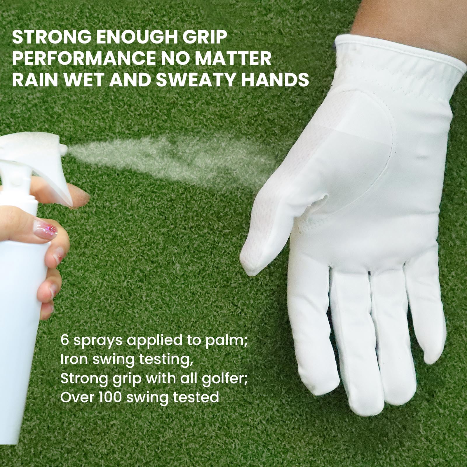 FINGER TEN Men’s Golf Glove Left Hand Rain Grip Pack, Durable Fit for Hot Wet All Weather (White, M/Large)