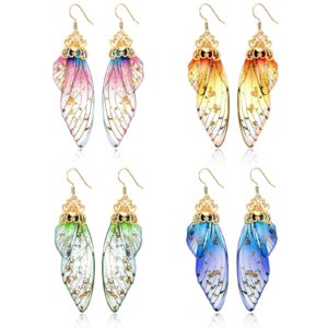 jadive butterfly wing drop earrings, 4 pairs, multicolored, dangle, epoxy and alloy, women's wedding jewelry